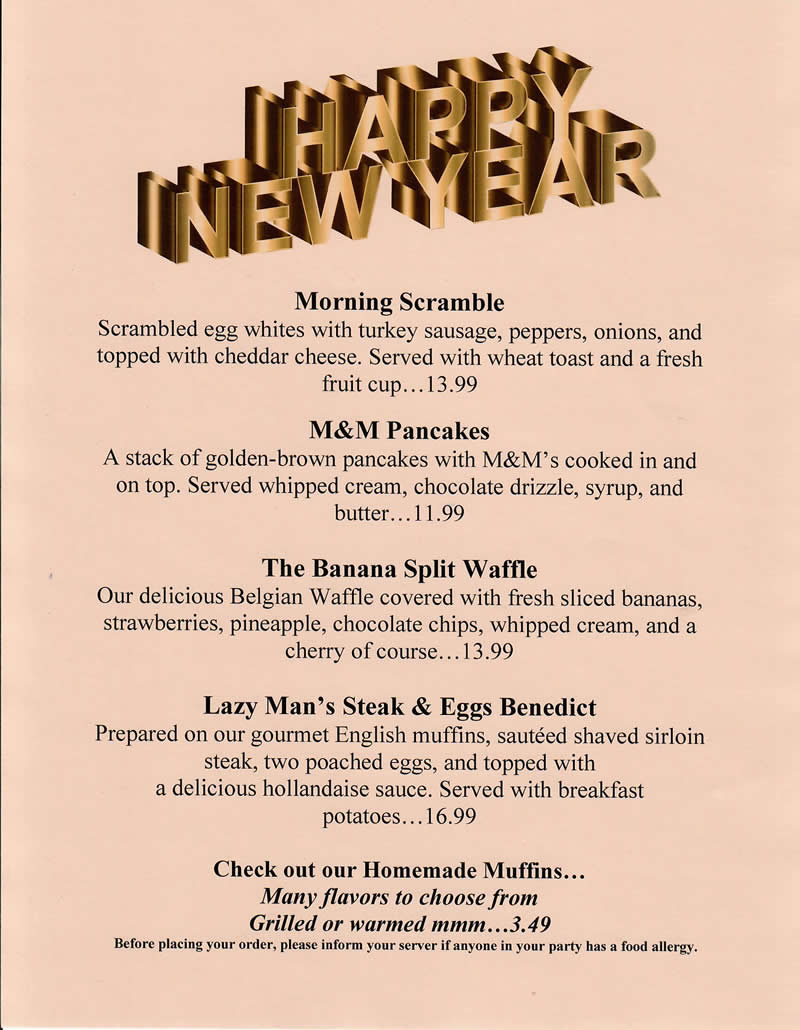 Cabot's Food Menu. Come try our wonderful food