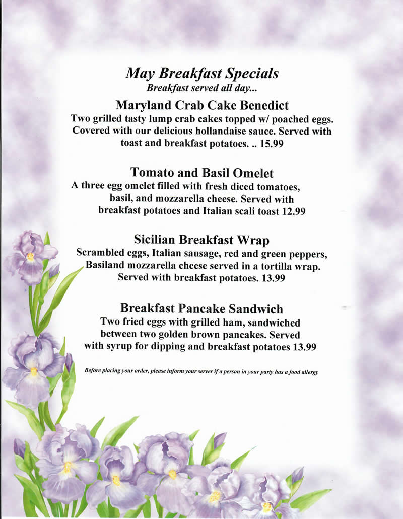 Cabot's Food Menu. Come try our wonderful food